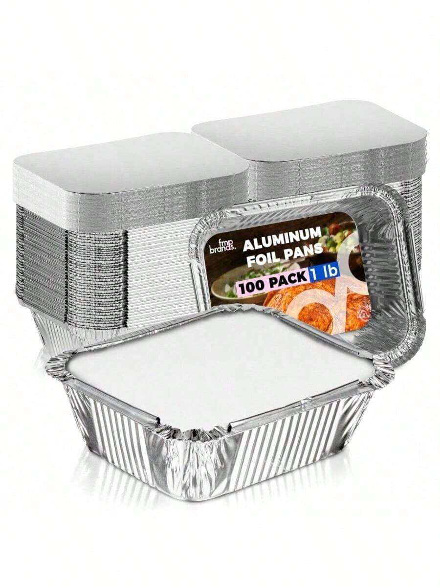 [100 Pack 1 Lb Small Aluminum Foil Pans With Lids, Disposable Take Out ...