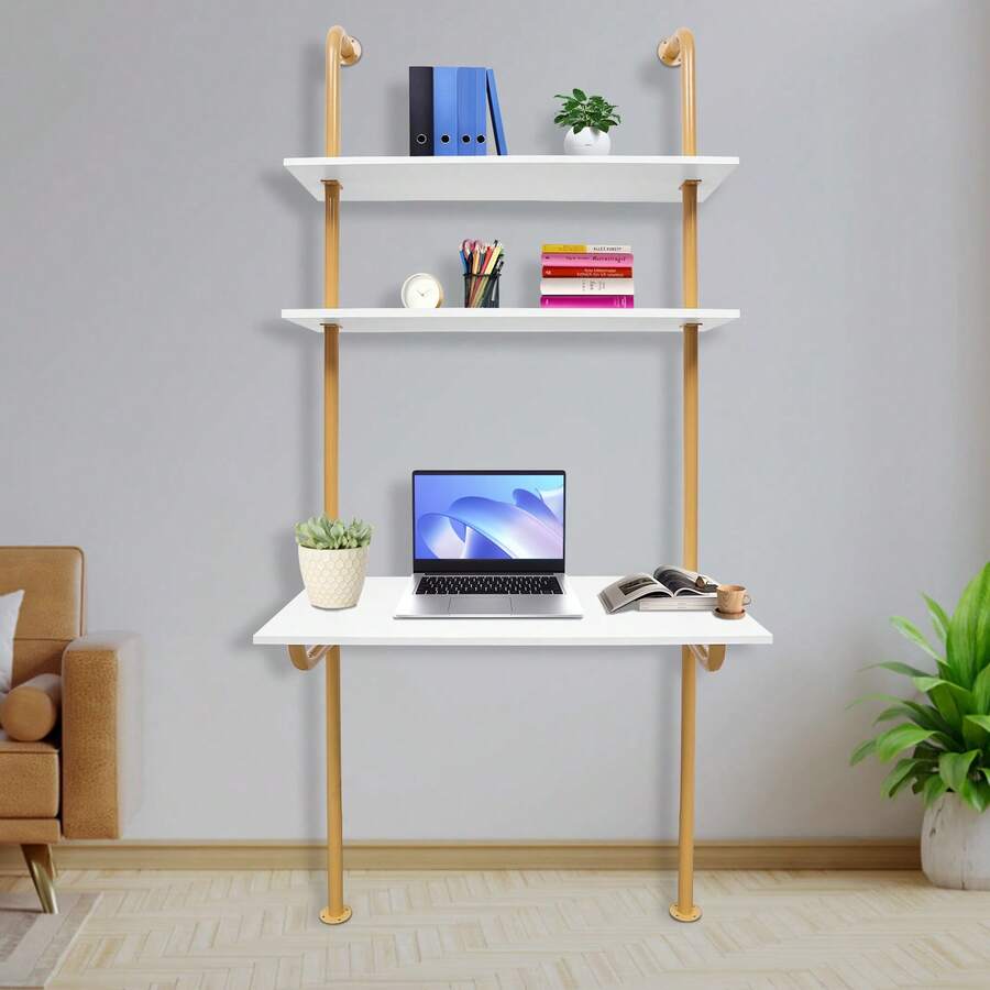 Modern Wall Mounted Ladder Desk, 3-Layer Vertically Designed Computer ...