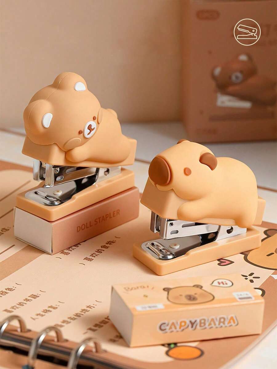 Mini Stapler Staples Set Cartoon Capybara Bear Rabbit Duck Portable ...