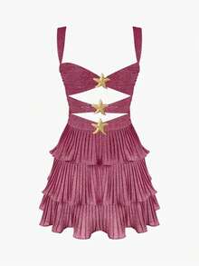 Women Y2k Sequin Mini Dress Cut Out Starfish Ruffle Tiered Dress Summer ...