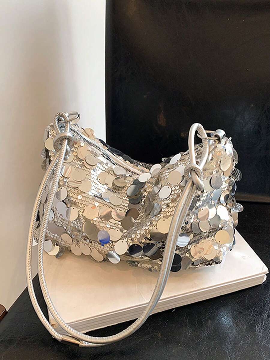 1pc Gold-Tone Glittery Crescent Moon Sha Pe PVC Shoulder Bag For Women ...