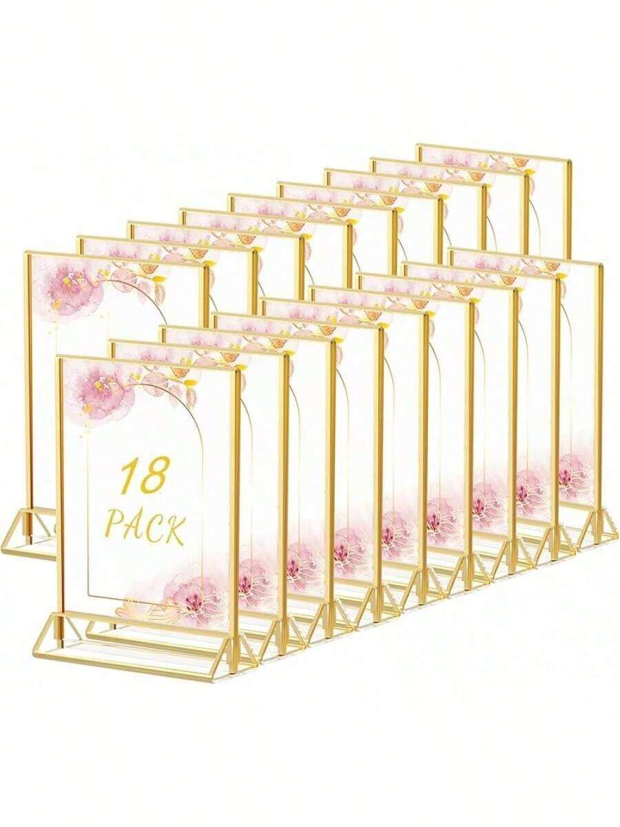 18 Pack Gold Sign Holders 5X7'' Acrylic Double Sided Table Menu Display ...