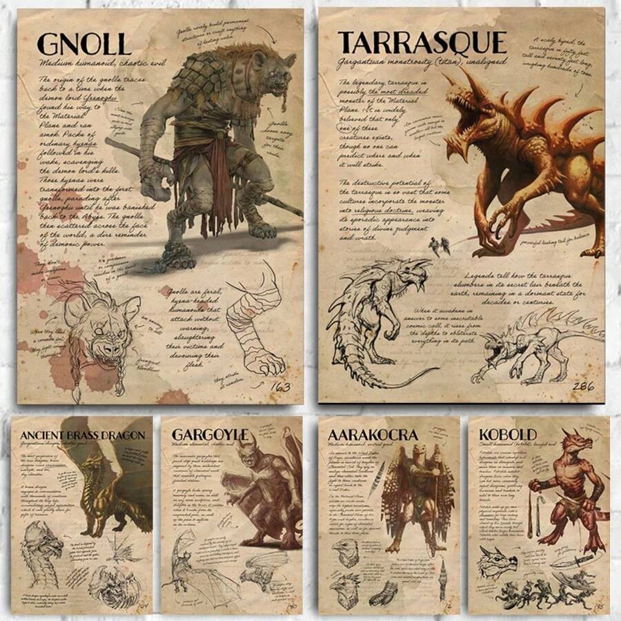 1PC D&D Monster Manual Poster Vintage Monster Movie Games Canvas ...