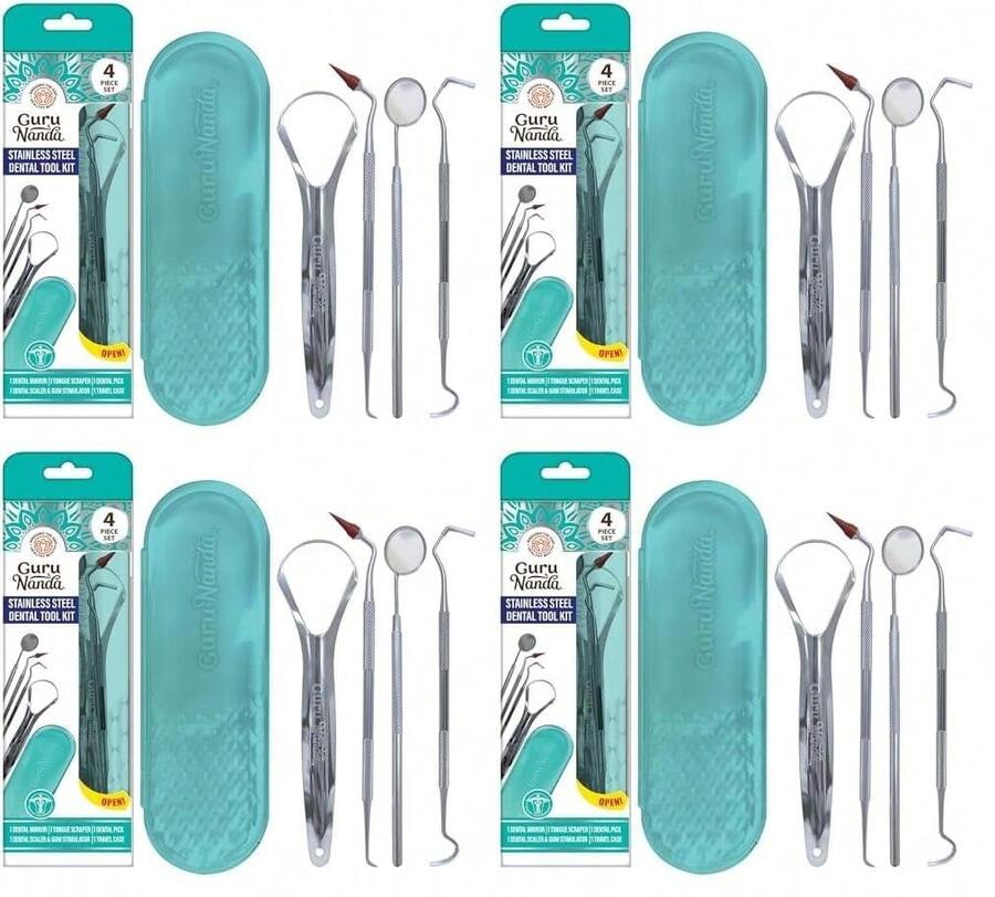 GuruNanda Professional Stainless Steel Dental Kit With Tongue Scraper, Dental Mirror, Scaler ...