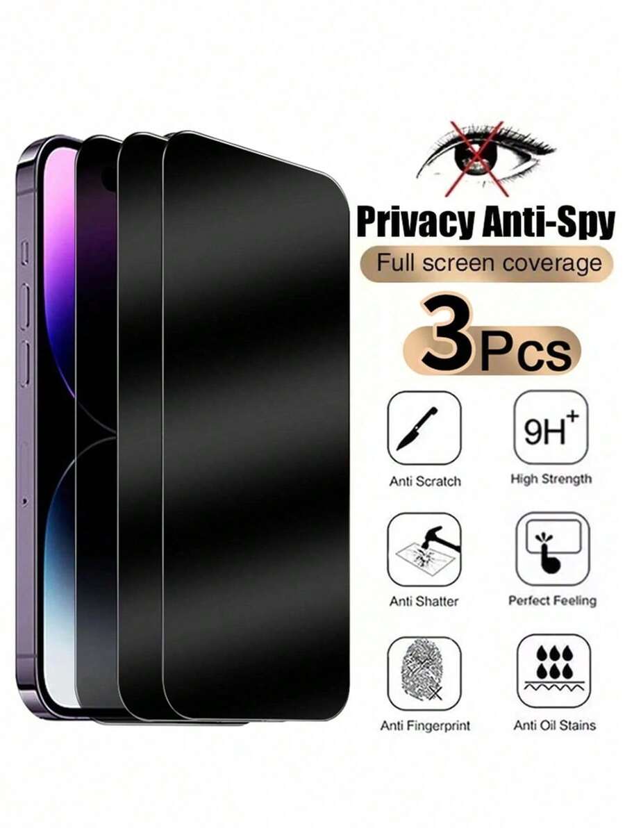 3pcs Privacy Protection Full Screen Tempered Glass Protector Protect ...