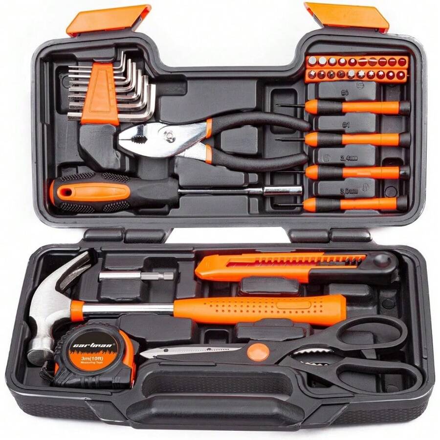 39 Piece Tool Set General Household Hand Kit With Plastic Toolbox Storage Case Orange | SHEIN USA