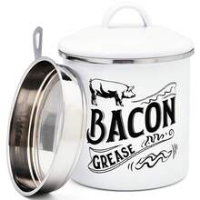 38oz White Bacon Grease Saver Container With Fine Mesh Strainer ...