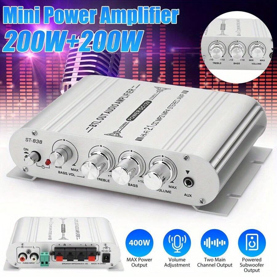 2.1CH Audio Power Amplifier, 20Wx2+40W Class D Stereo Digital Audio Amp ...