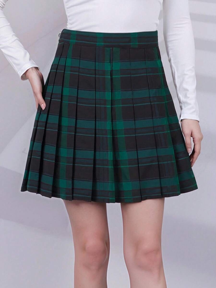 Pleated Tennis Deep Green Grid Skirt For Women With Shorts Athletic ...