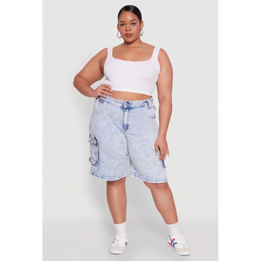 Plus Size WAX Mineral Wash Cargo Jorts | SHEIN USA