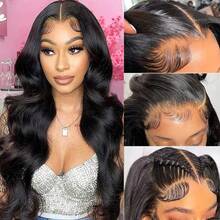 Real Hair Natural Black Color Body Wave Wig Human Hair 13x4 Transparent ...