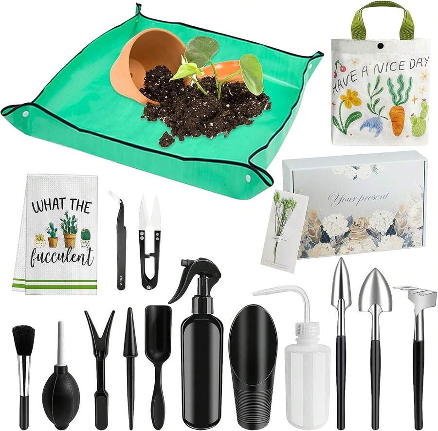 17 Pcs Succulent Tool Set,Indoor Foldable Thickened Repotting Mat ...
