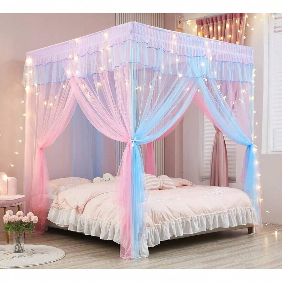 Black Elegant 4 Corners Post Canopy Bed Curtains Mosquito Net Bed ...