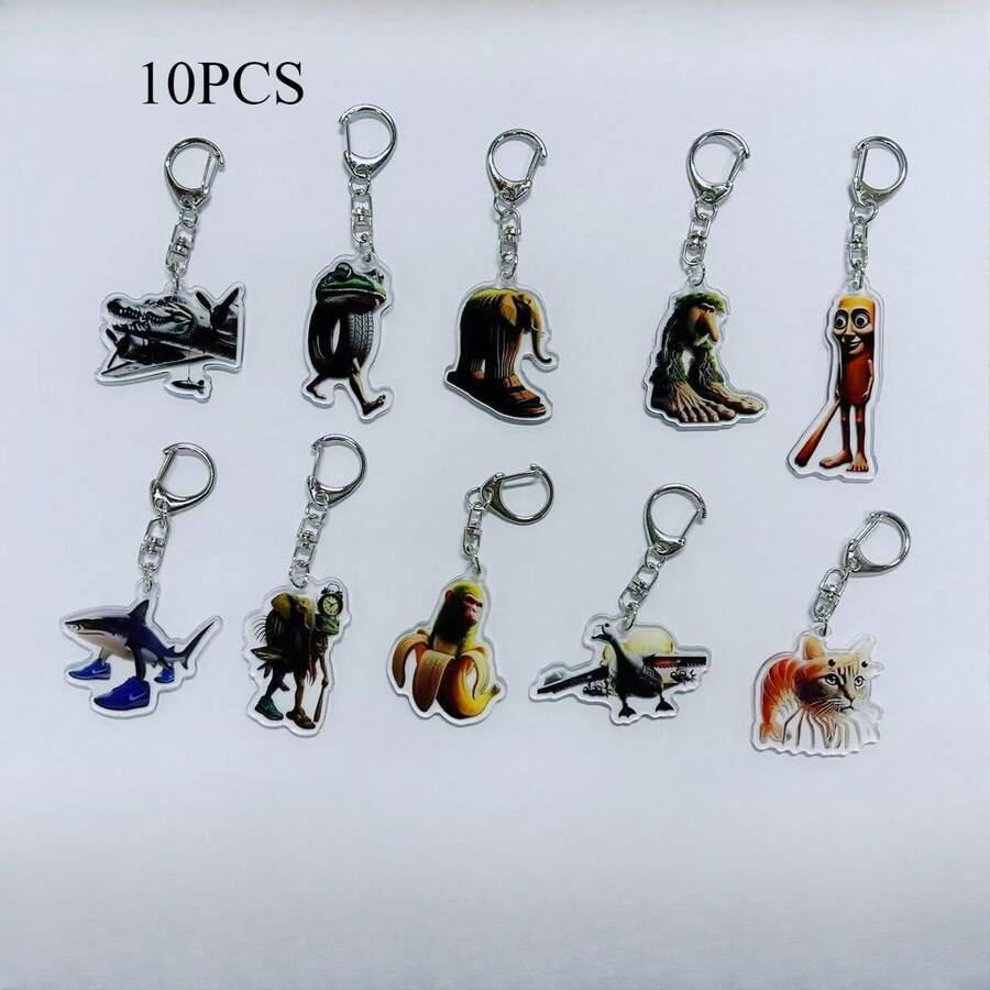 10pcs Cartoon Animal Keychain, Creative Brainrot, Sigma Skibidi Rizz ...