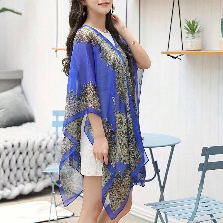 Bohemian Floral Print Sun Protection Shawl Scarf For Women ...