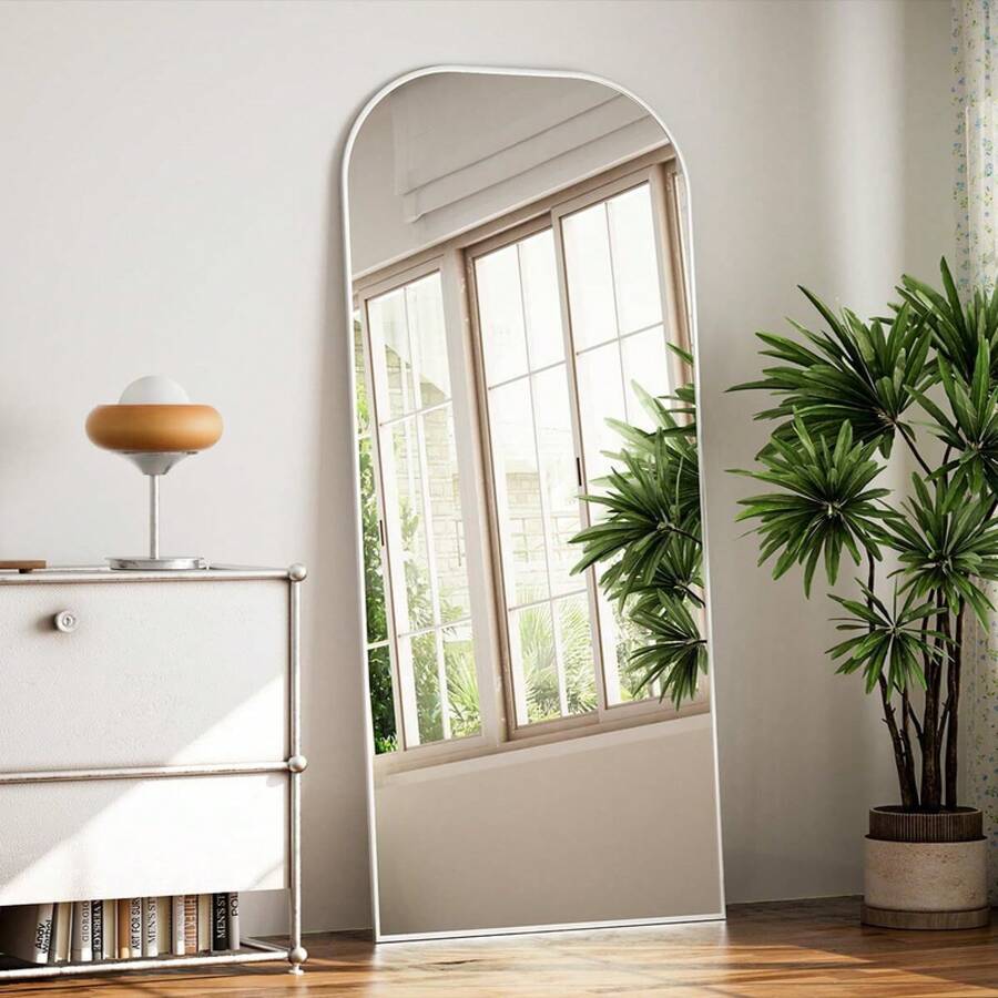 56x21" Full Length Mirror - Gold Dome Top, Aluminum Frame, Stand/Wall ...