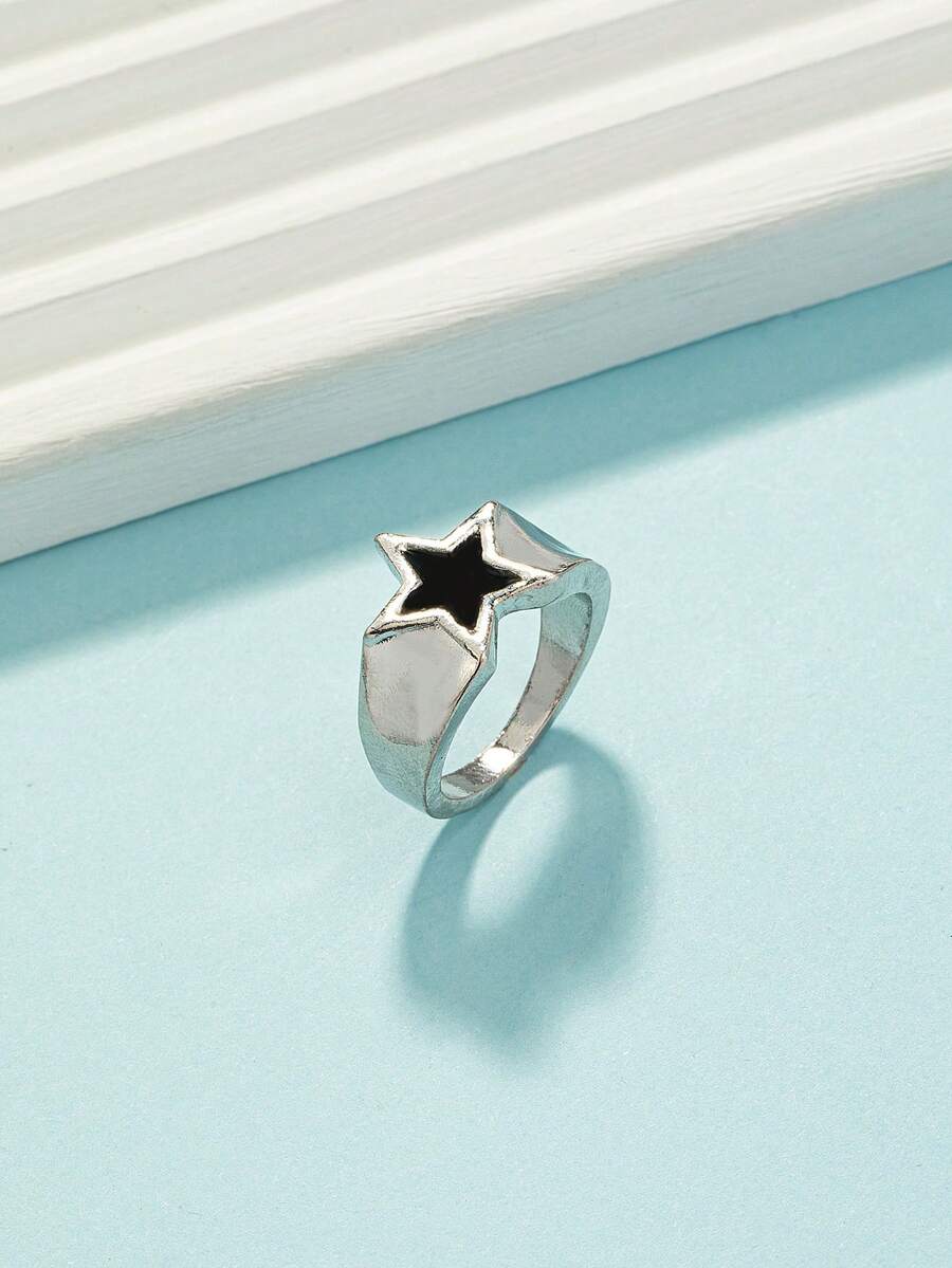 1pc Women Retro Star Shaped Oil Drop Design Ring, Casual, Simple ...