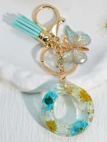 1pc Initial Letter Keychain, Pink Cute Daisy Dried Flowers Keyring ...