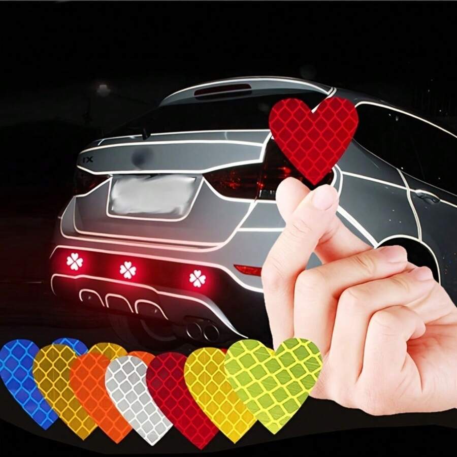12pcs/Set Heart-Shaped Reflective Car Stickers, Night Glow Warning ...