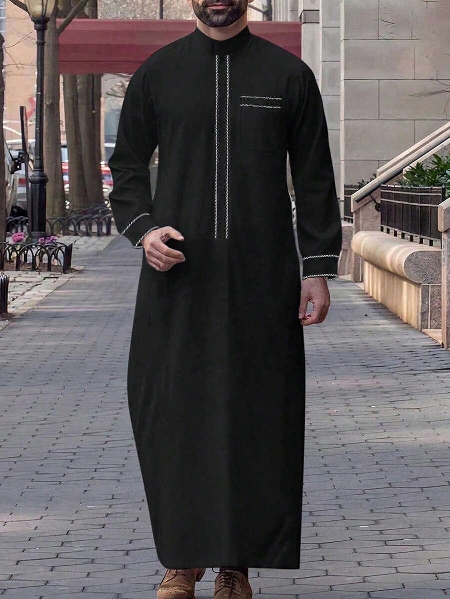 New Muslim Men's Thobes Formal Wear Long Sleeve Embroidery Simple Men's ...