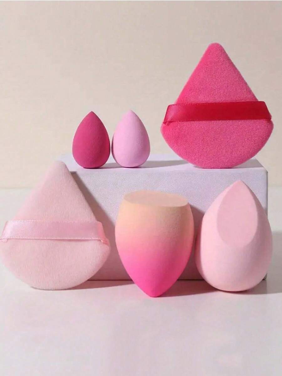 6pcs Makeup Puff Set, Soft Triangle Shaped Beauty Sponges & Mineral ...