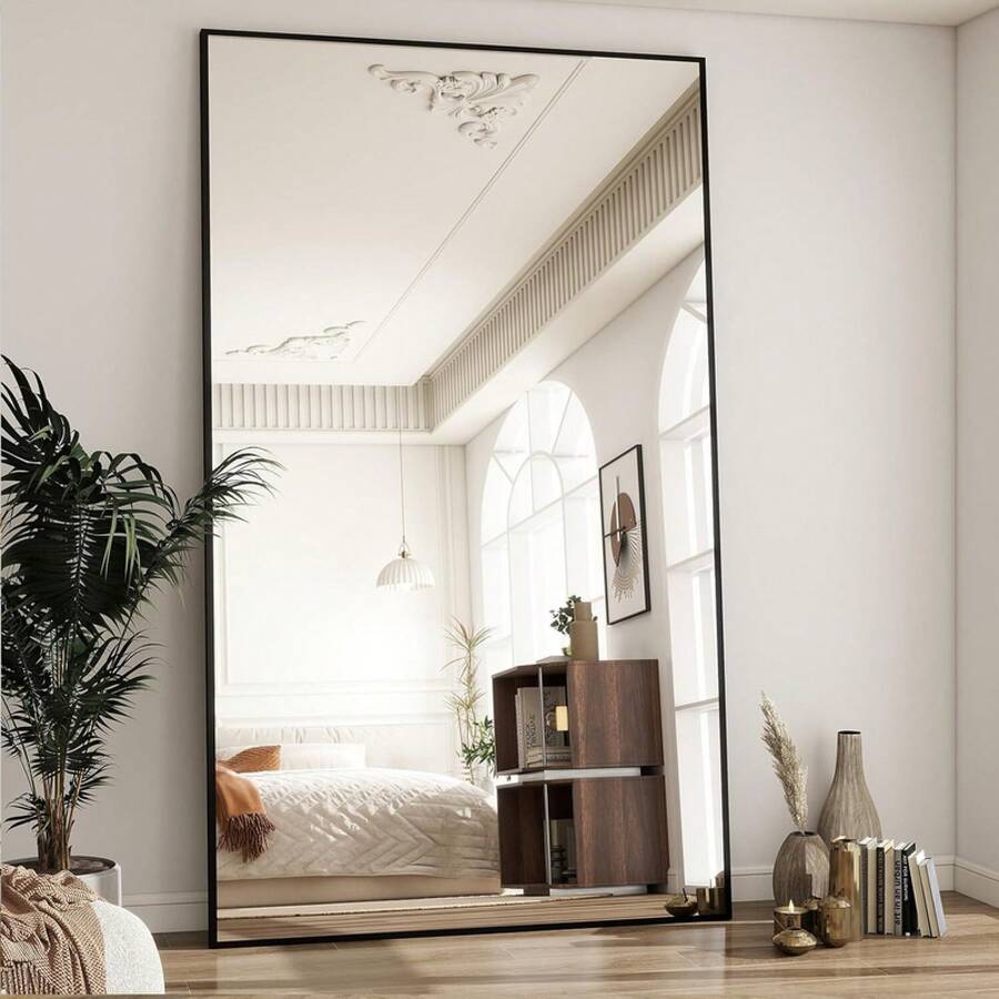 56x21" Full Length Mirror - Aluminum Frame, Shatterproof, Stand/Wall ...