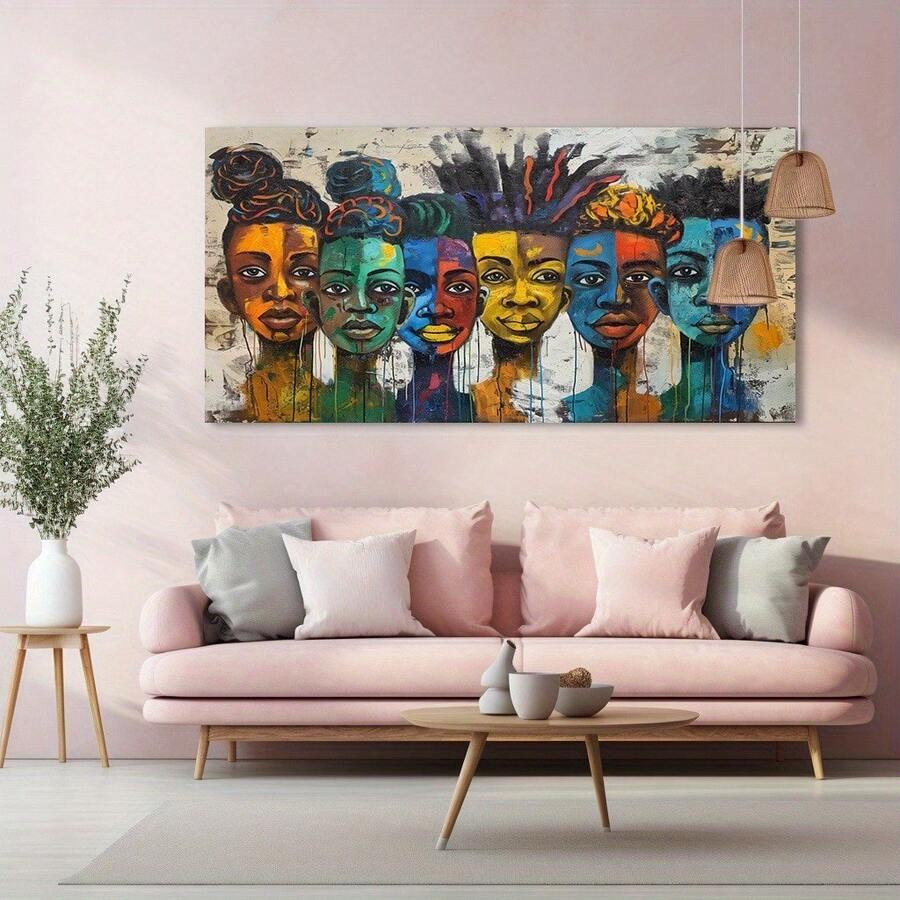 Vibrant African Portrait Canvas Wall Art – Framed Abstract Painting ...