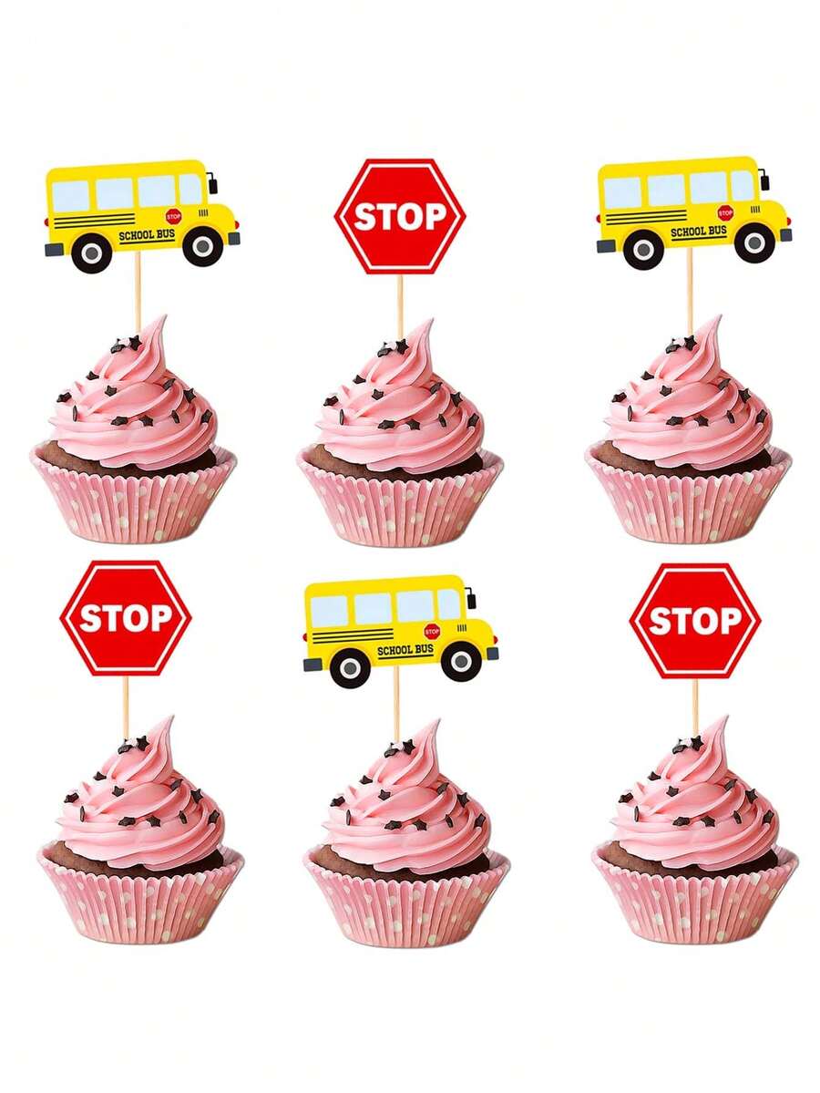 12pcs School Bus Cupcake Decorations, Back To School Party Decorations ...