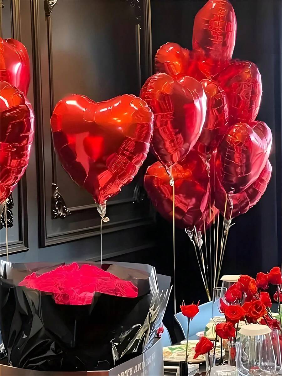 5-50pcs 18" Red Heart Shaped Foil Balloons, Suitable For Celebrating ...
