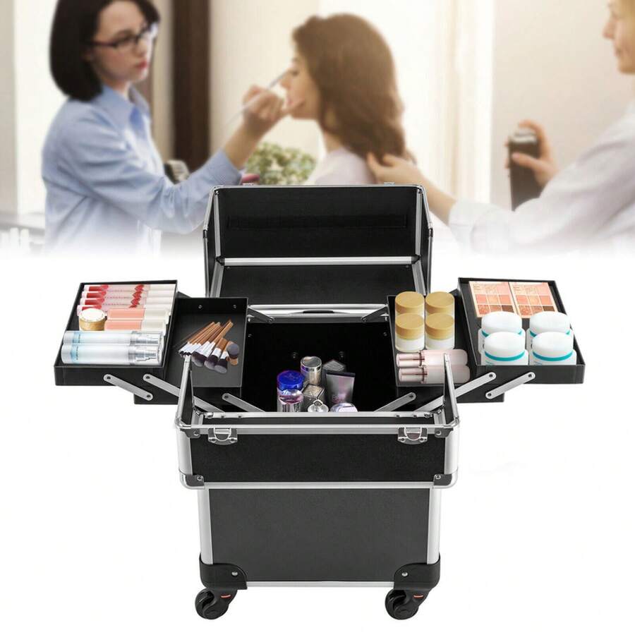 Rolling Makeup Train Case Cosmetic Trolley Makeup Storage Organizer ...