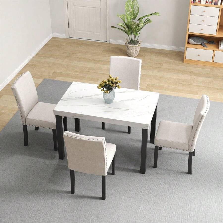 5 Piece Dining Table Set For 4, Small Rectangle Kitchen Table And Chairs Set, Counter Height ...