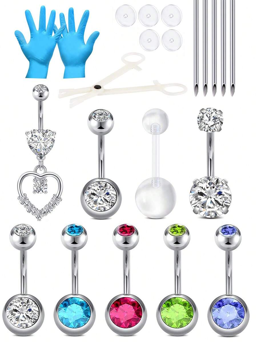 Belly Button Piercing Kit - Stainless Steel 14G Belly Ring, Piercing ...
