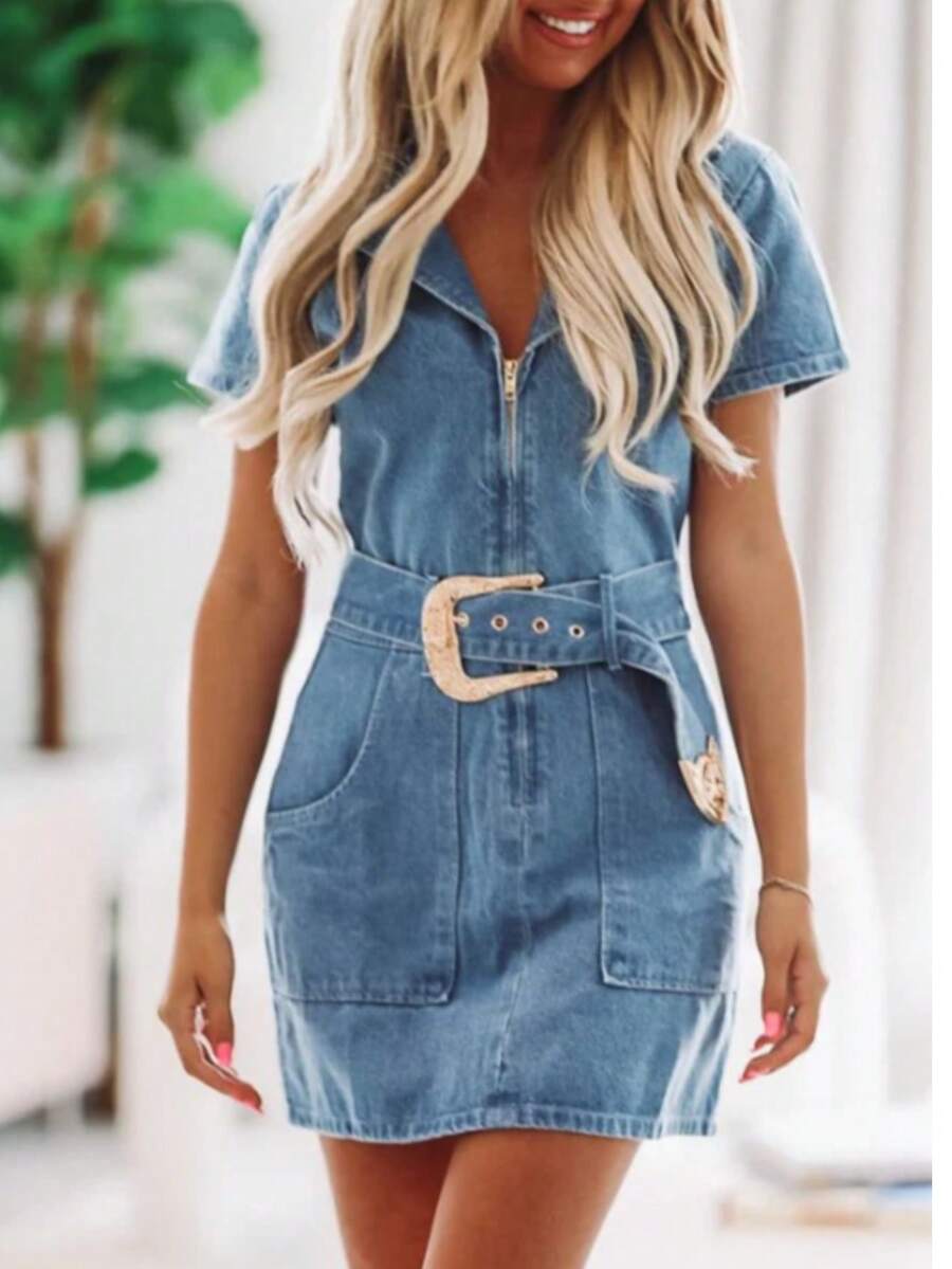 Rodeo Denim Belted Dress | SHEIN USA