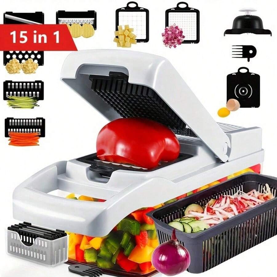 15-Piece Set, Vegetable Chopper, Multi-Functional Fruit Slicer, Handle ...