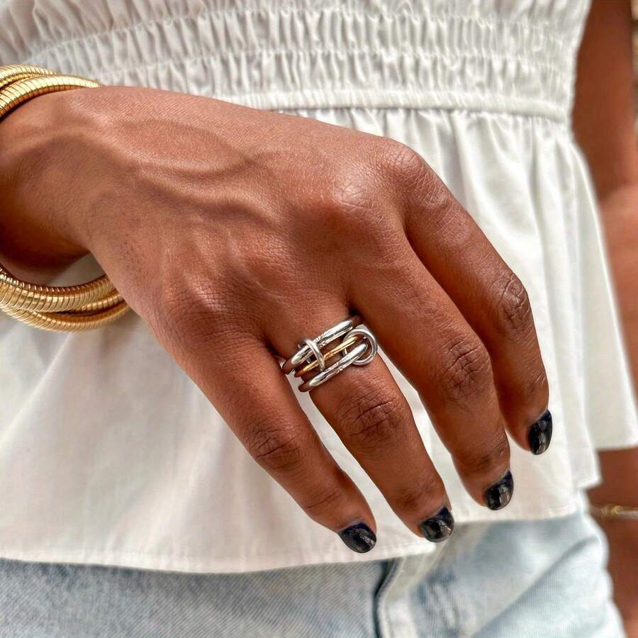 Casual Unique Vintage Gold Stackable Rings For Women Non Tarnish Double ...