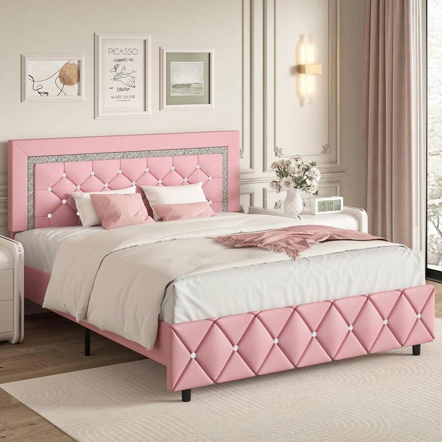 Bed Frame Queen Full Twin King, Upholstered Platform Bed With Headboard ...