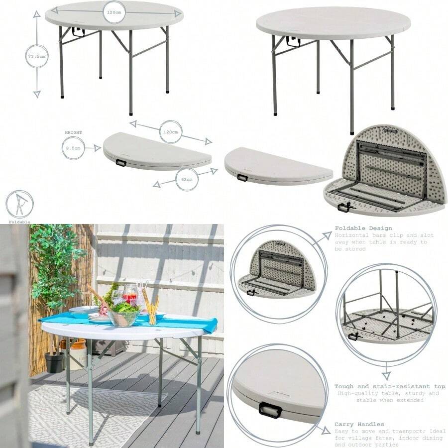 Heavy Duty Folding Trestle Table 4ft 120cm Round Easy Store Office Desk ...