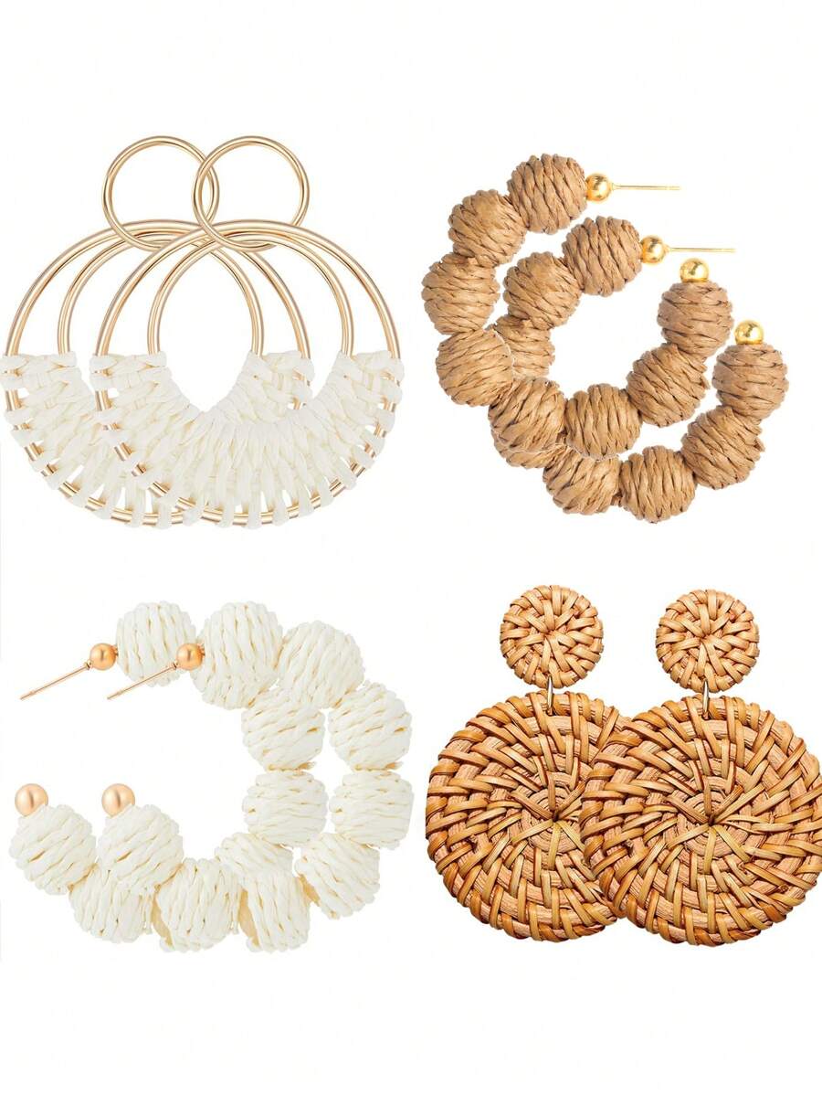 Yanxyad Rattan Earrings For Lightweight Geometric Statement Earrings Handmade Straw Wicker Braid ...