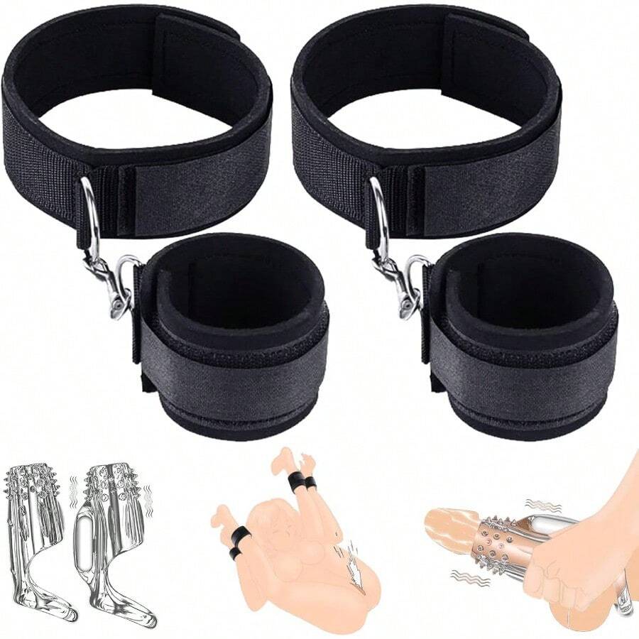 Bondage Restraints Kit Vibrating Ring Wrist And Thigh Cuffs Set Sleeve ...