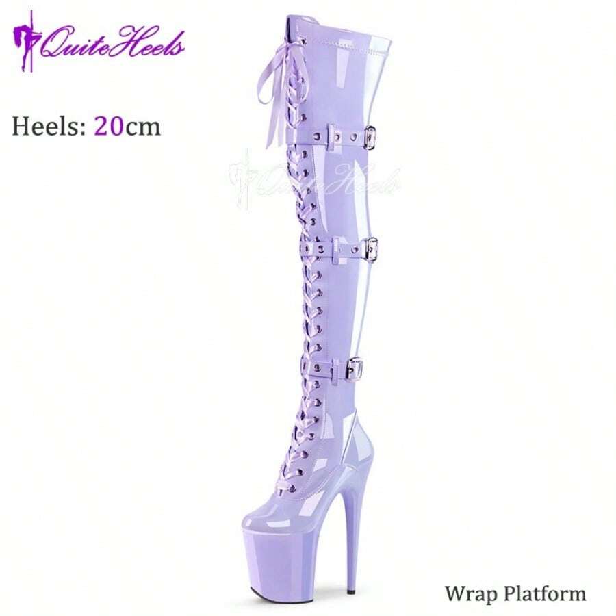 Women's Patent 7.9in Very High Heel Lace Up Platform Pole Dance Over ...