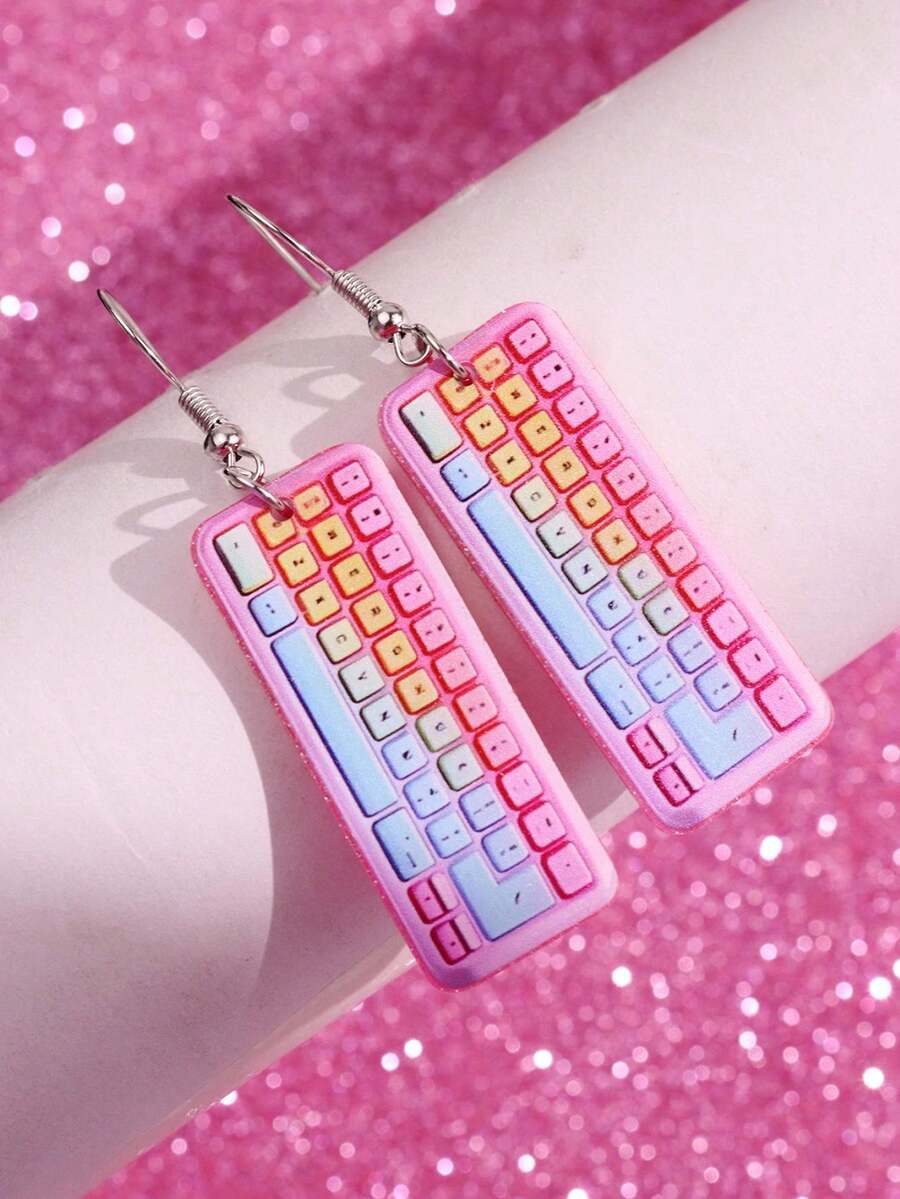 1 Pair Pink Cartoon Funny Creative Cute Shiny Keyboard Stud Earrings ...