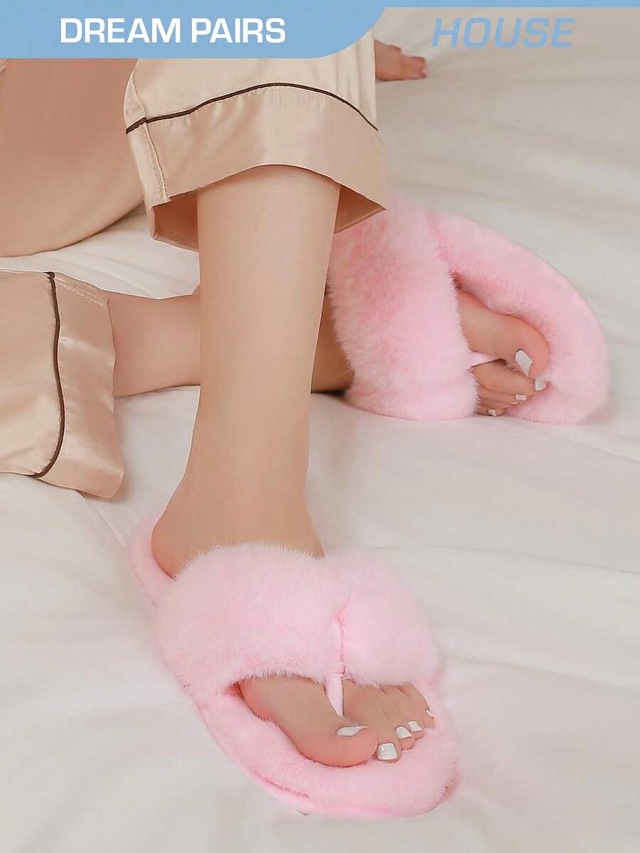 Women's House Flip Flop Fluffy Fuzzy Memory Foam Open Toe Slip On ...