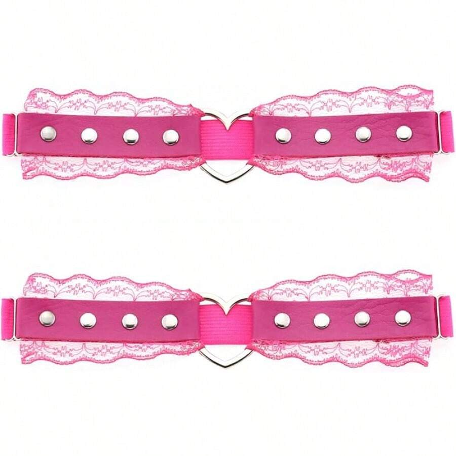 2Pcs Adjustable Lace Heart-Shaped Thigh Garter, Elastic Leg Garters For ...