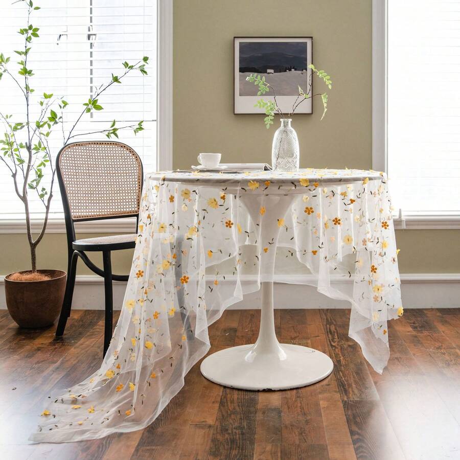 Flower Embroidered Tablecloth, Lace Tablecloth,Mesh Table Cover For ...