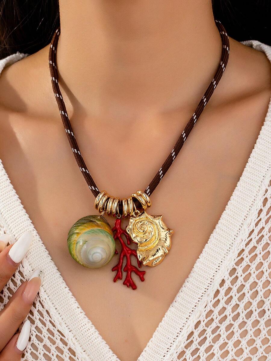 1 Pc Summer Beach Style Coral Necklace , Sea Conch Shell Necklaces ...
