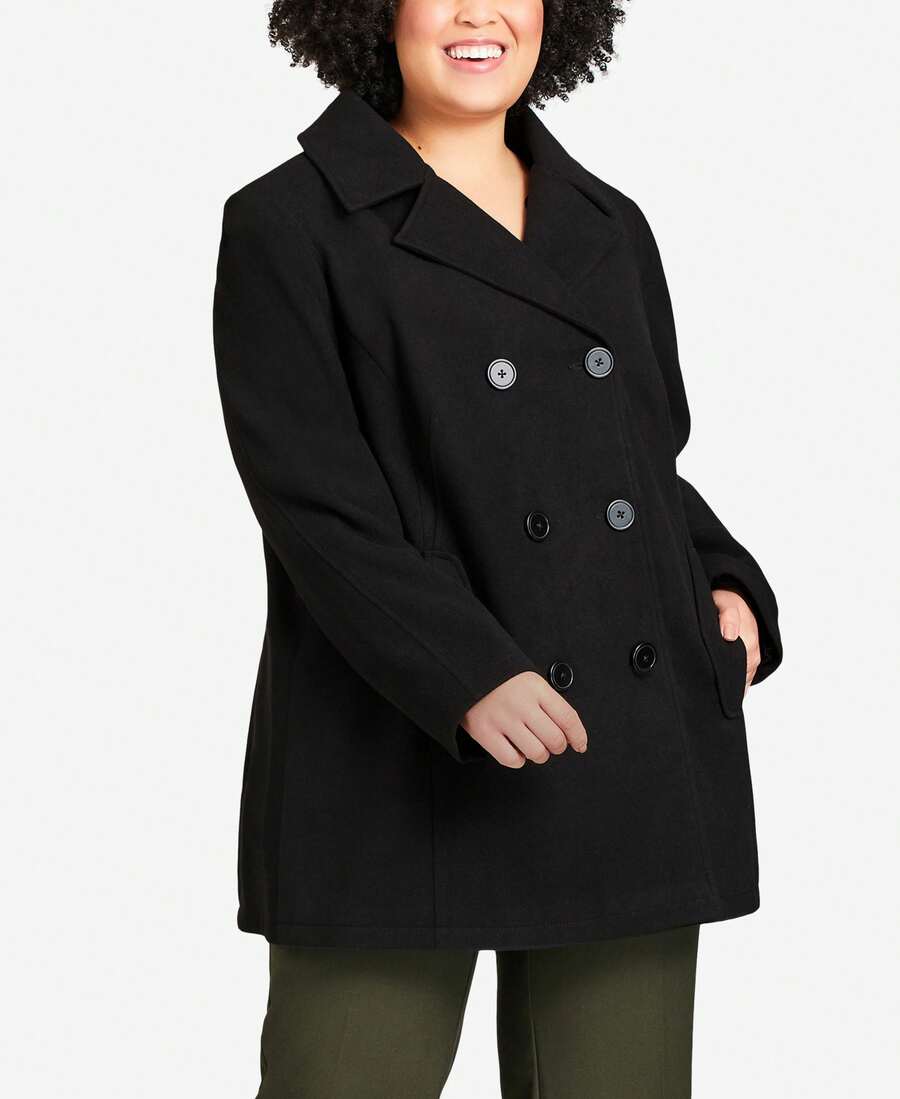 Plus Size Faux Wool Peacoat | SHEIN USA