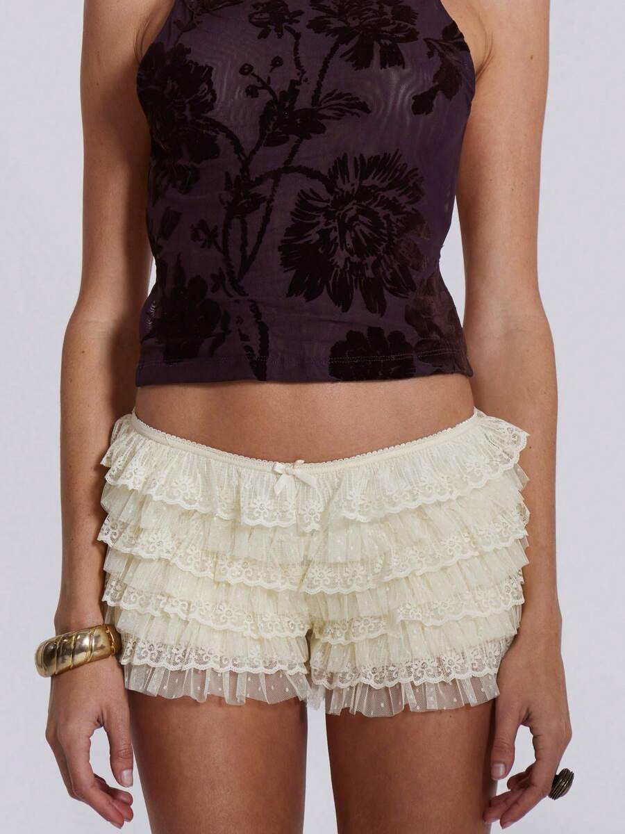 Women Lolita Bloomers Cute Bow Front Layered Ruffle Shorts Lace Pumpkin ...