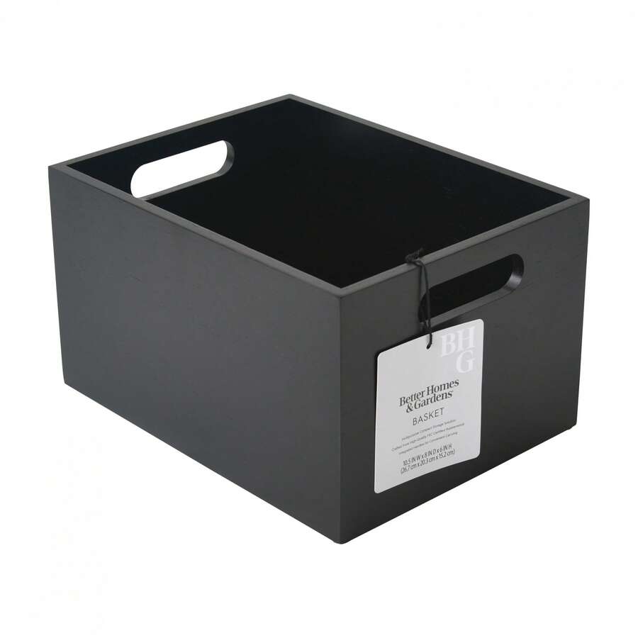 Charcoal Gray Rubberwood Storage Basket | SHEIN USA