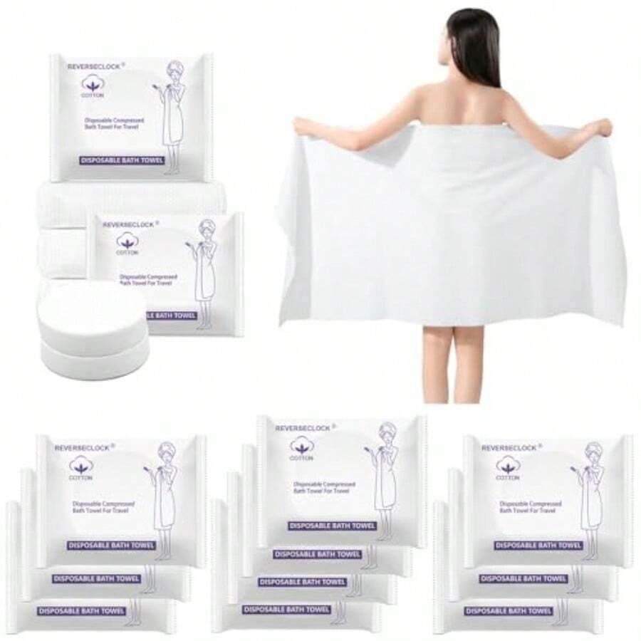 10 Pack Large Compressed Bath Towels Portable Lightweight Disposable ...