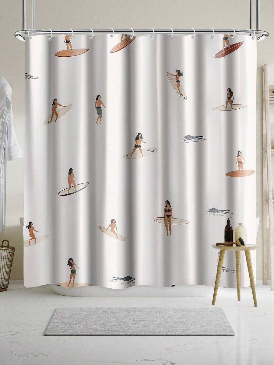 One Surf Print Shower Curtain, Window With 12 Hooks Curtain For Windows ...
